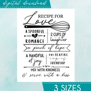 Printable Recipe for Love Decor Sign With Instant Download | Bridal ...