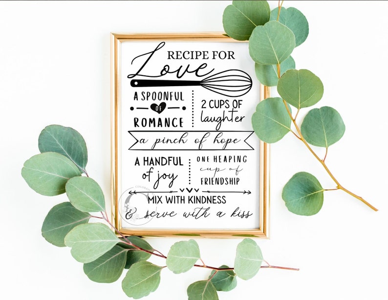 Printable Recipe for Love Decor Sign With Instant Download Bridal ...