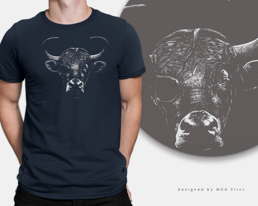 Bull Animal With Eye Patch T-shirt Horned Bull Punk Design Monochrome ...