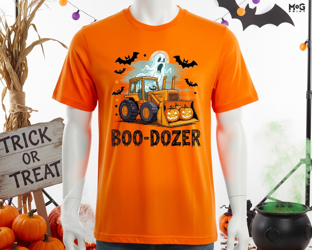 Funny Halloween Boo Dozer Ghost Pumpkin T-shirt, Bulldozer Graphic Kids ...