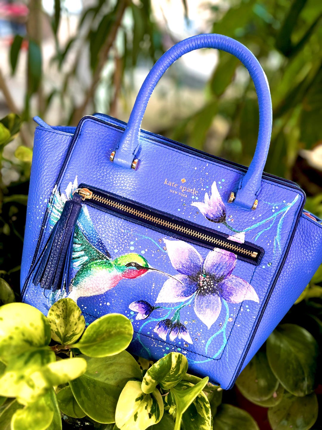 Custom Painted Leather Purse Bag - Hummingbird / - Etsy