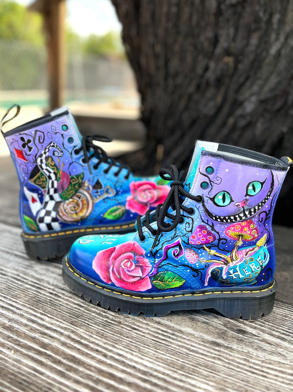 Custom Painted Dr.martens Boots - Alice in Wonderland . - Etsy