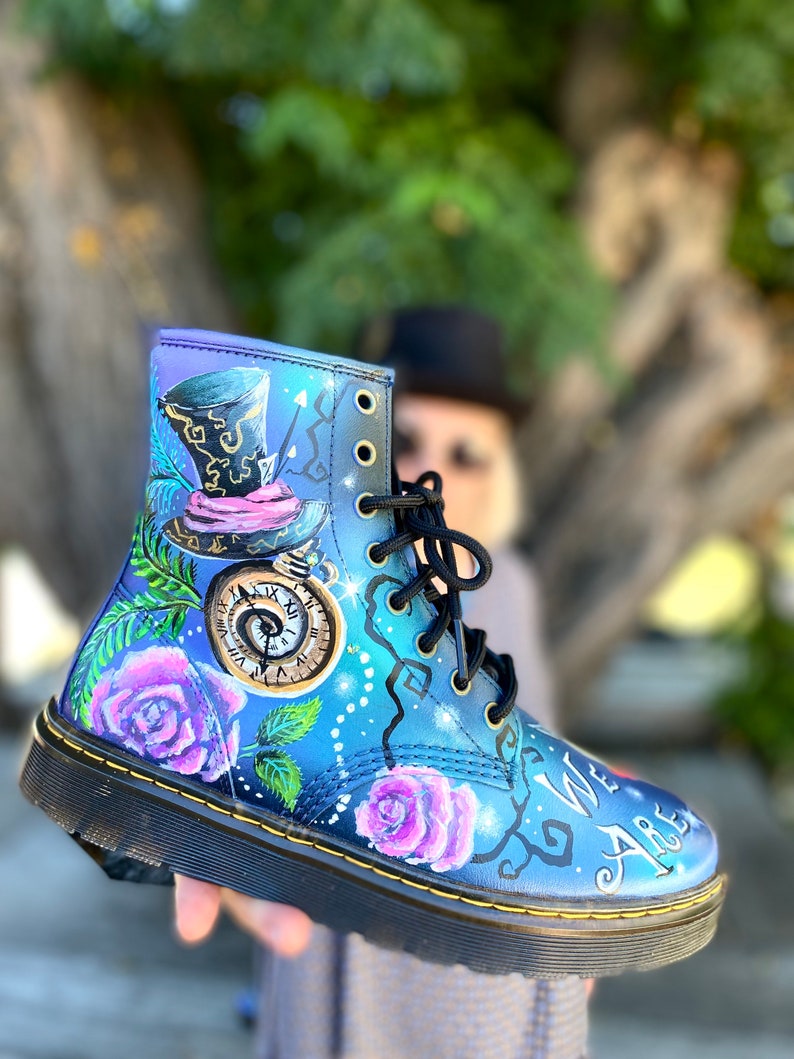Custom Boots Dr Martens Custom Shoes ! Alice in Wonderland - Etsy