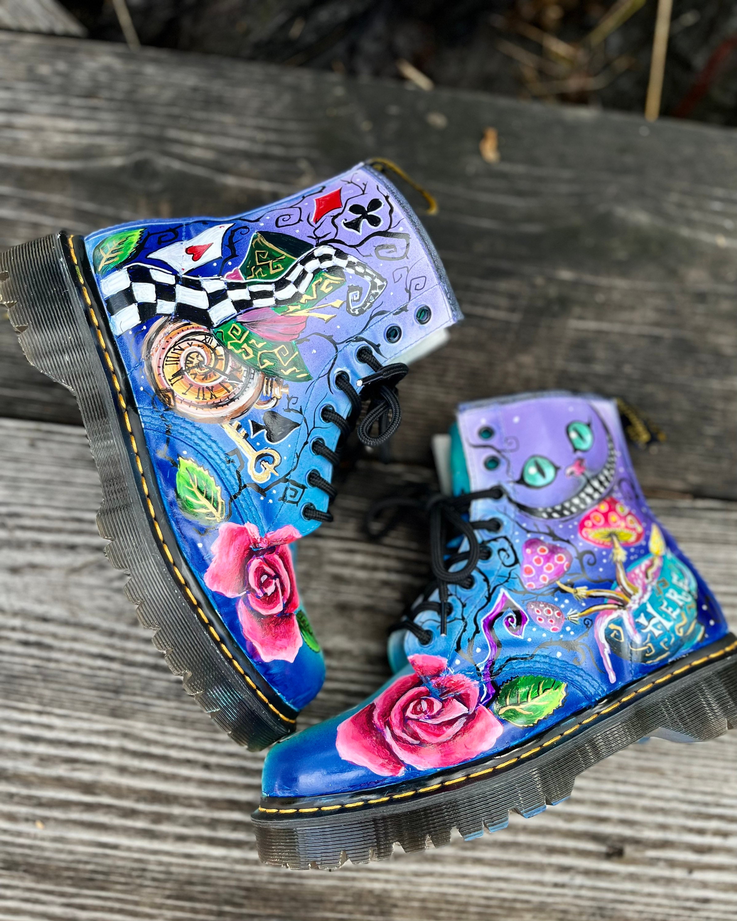 Custom Painted Dr.martens Boots - Alice in Wonderland . - Etsy