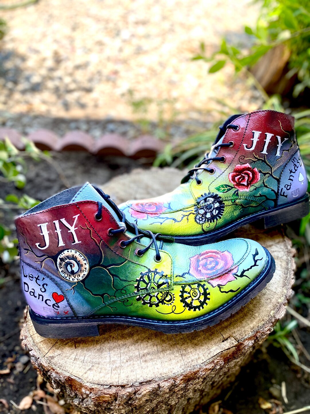 Custom Painted Steampunk Leather Boots . Your Initials on It ! - Etsy