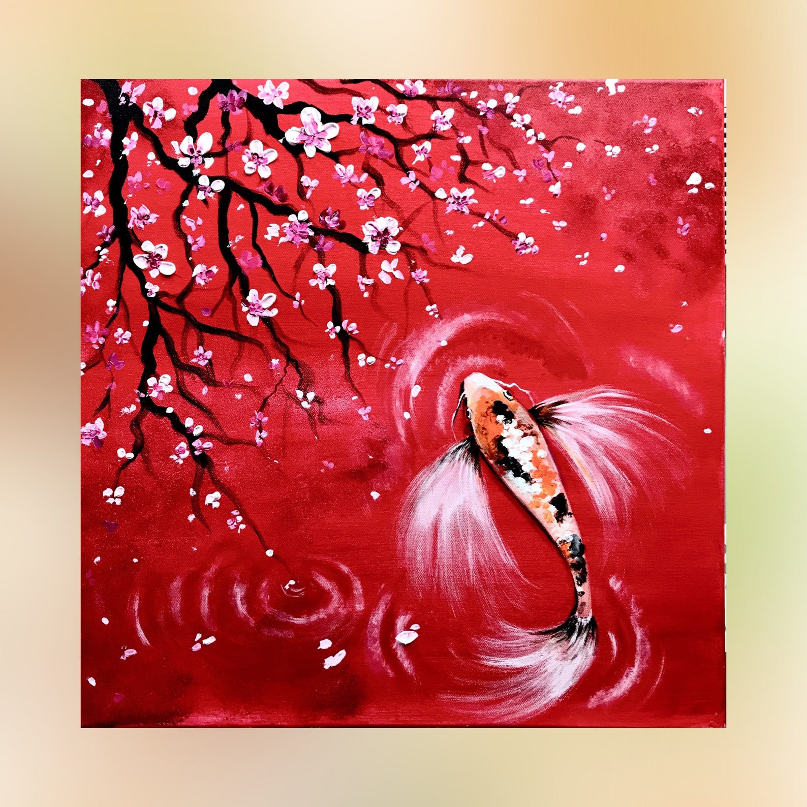 24x24’ Original Acrylic Painting Artwork ; Sakura - Japanese Theme . - Etsy