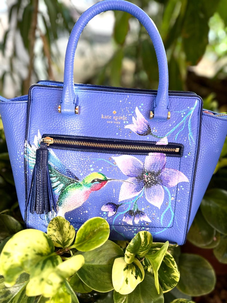 Custom Painted Leather Purse Bag - Hummingbird / - Etsy