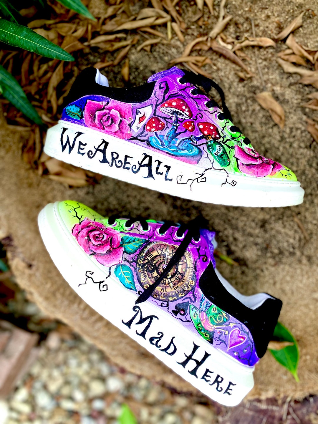 AVAILABLE ! Custom Painted Leather Sneakers - Alice in Wonderland With ...