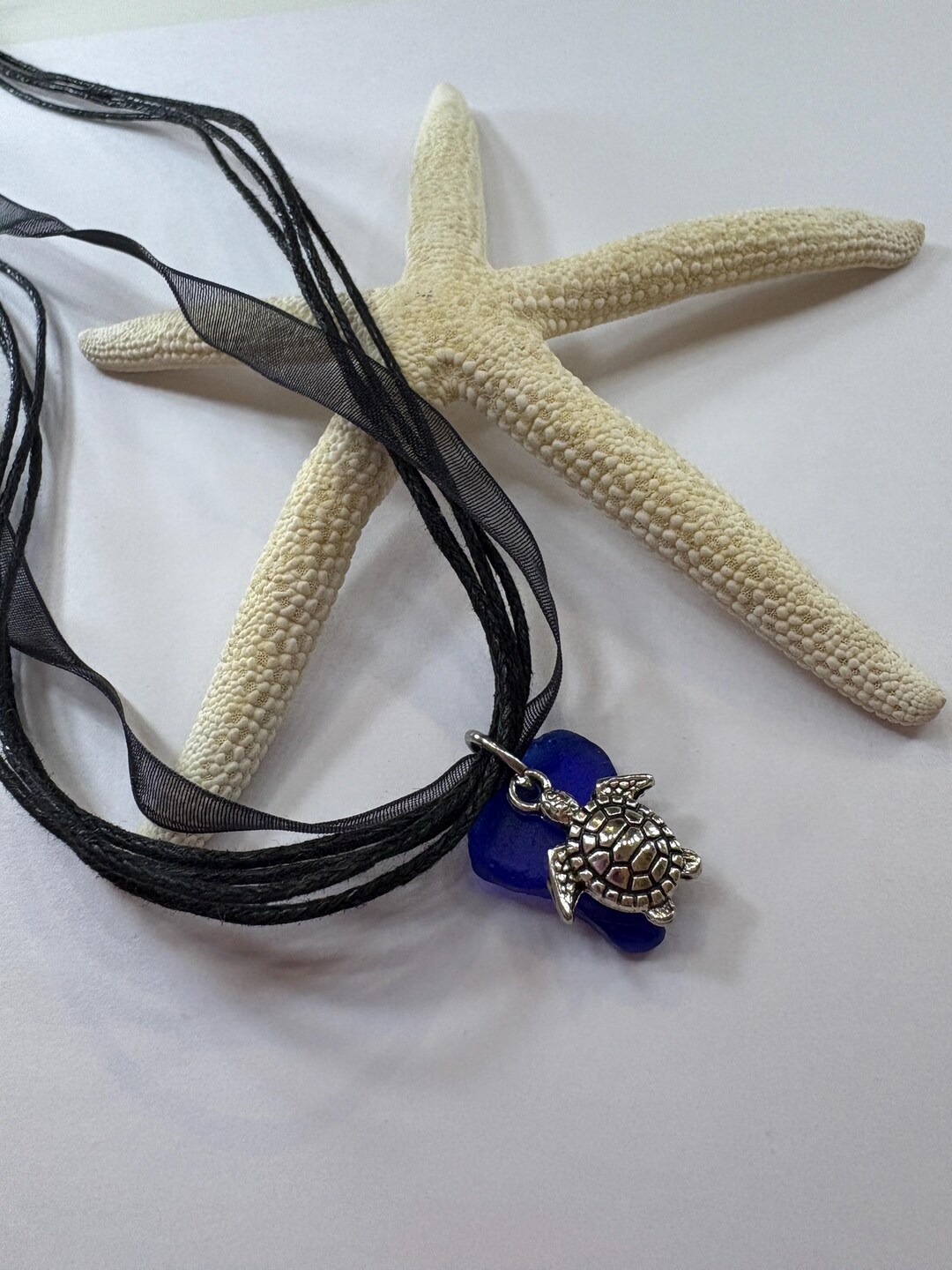 Sea Glass Turtle Choker – Cobalt Blue Pendant, Beach Jewelry - Etsy