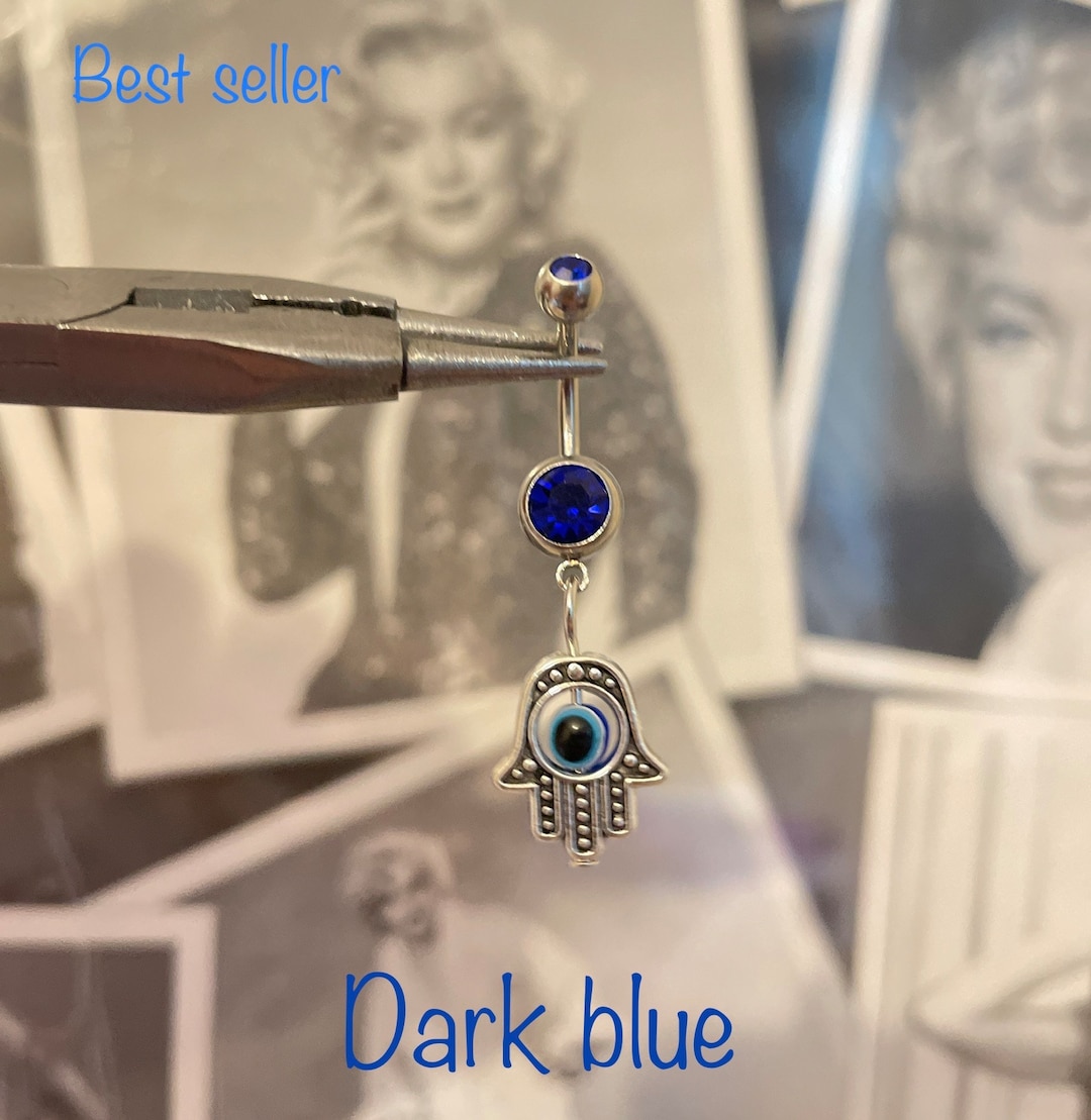 Hamsa Hand Evil Eye Surgical Steel Belly Bar, Navel Piercing - Etsy