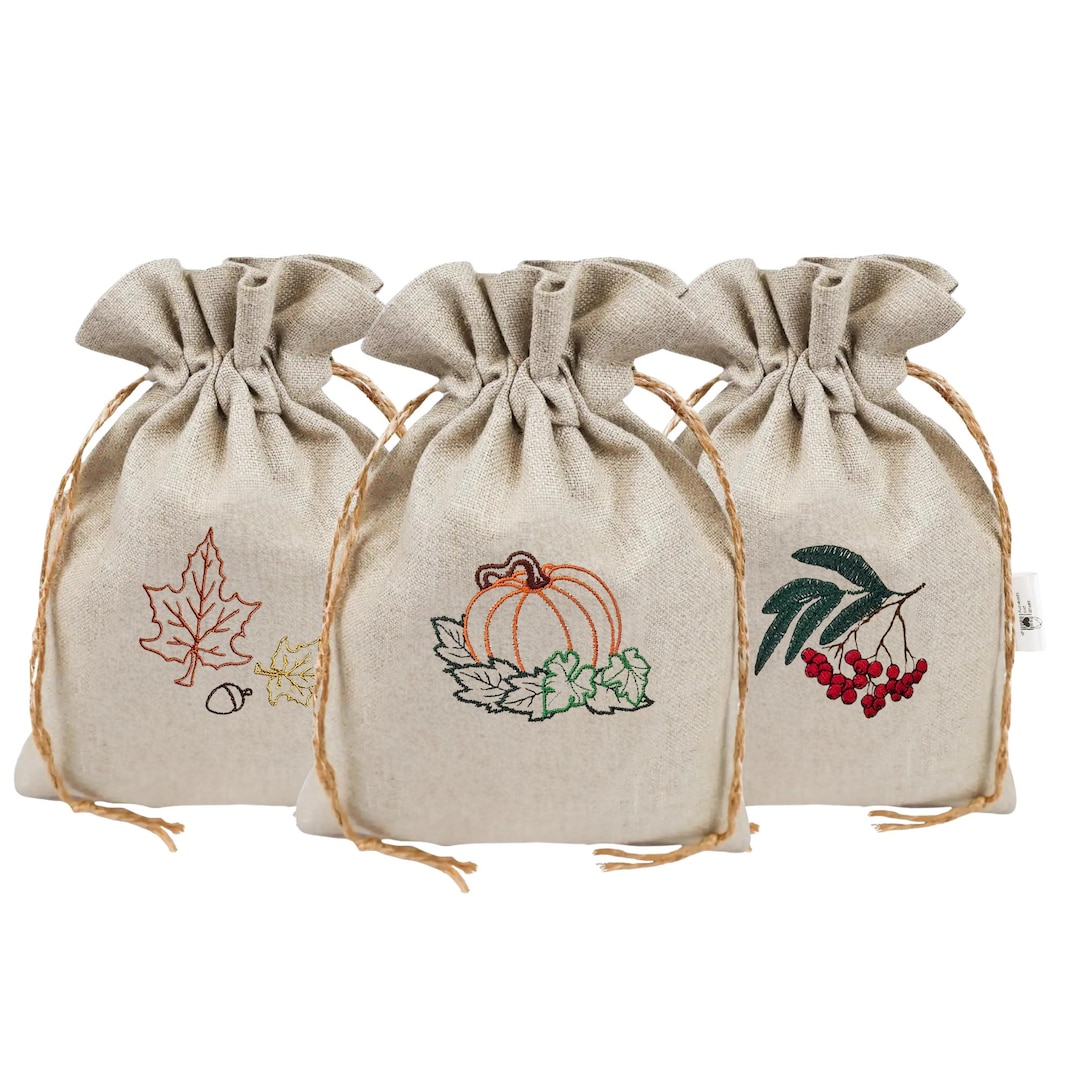 Embroidered Linen Sachet Bag Set: Eco-friendly Storage Pouch Autumn ...