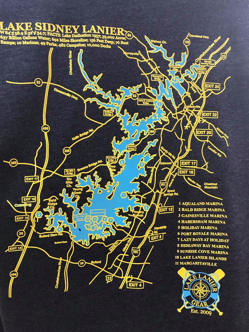 Lake Lanier: Road Map - Etsy