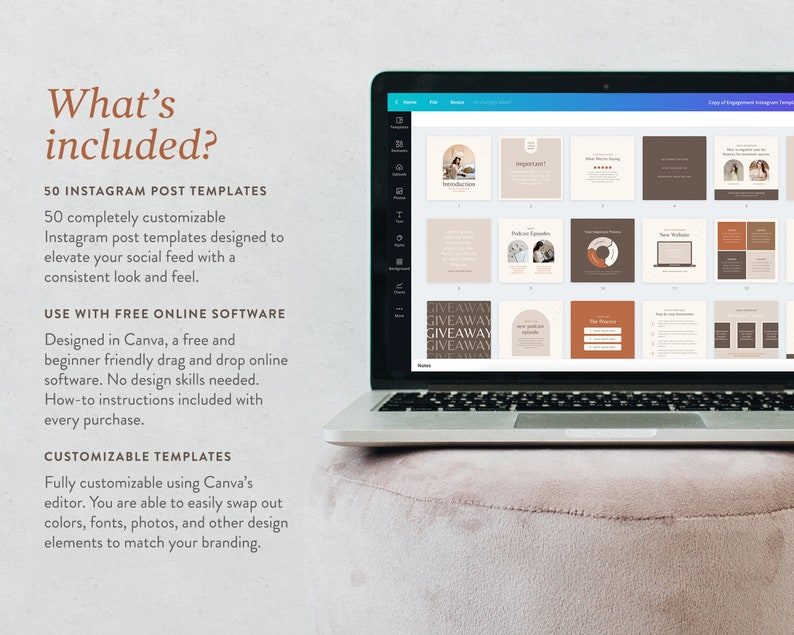 Boho Instagram Templates Canva Engagement Templates Templates for ...