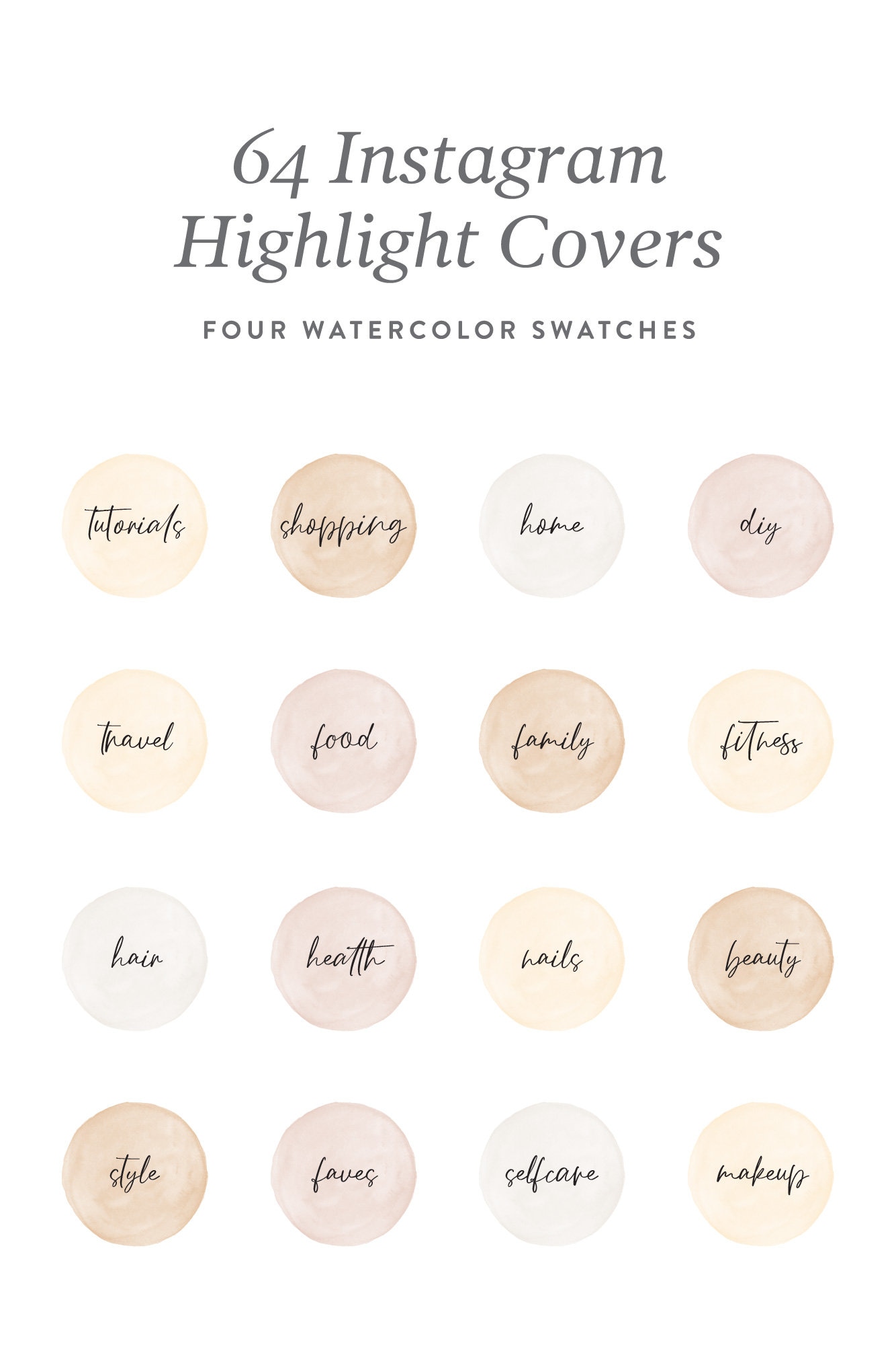 Instagram Highlight Covers 64 Watercolor Highlight Covers in 4 Colors ...