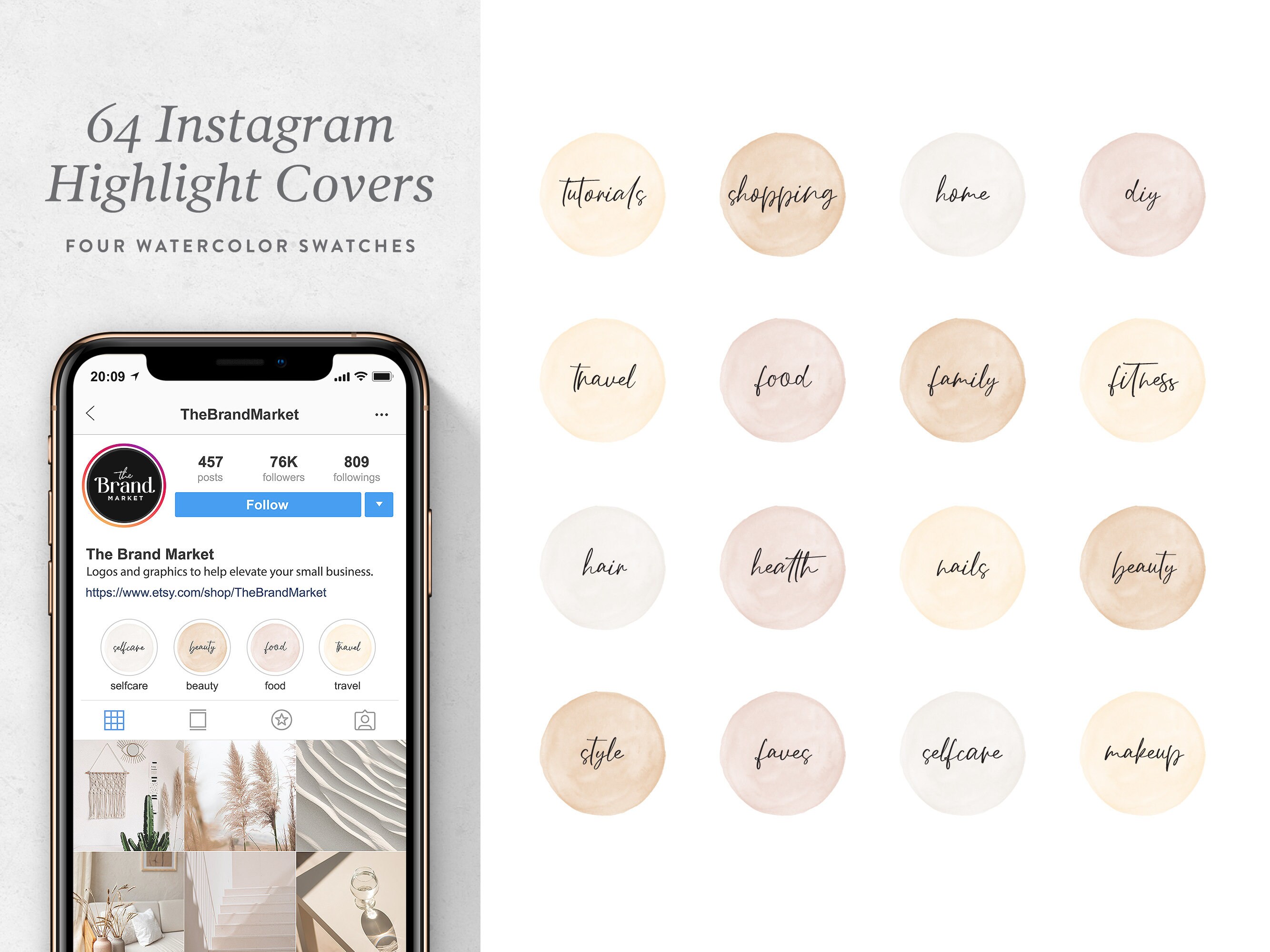 Instagram Highlight Covers 64 Watercolor Highlight Covers in 4 Colors ...