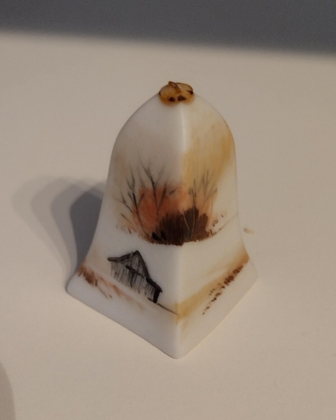 Vintage Tiny Cream, Tan, Rust, Gray, Black Pottery Bell With Beaded ...