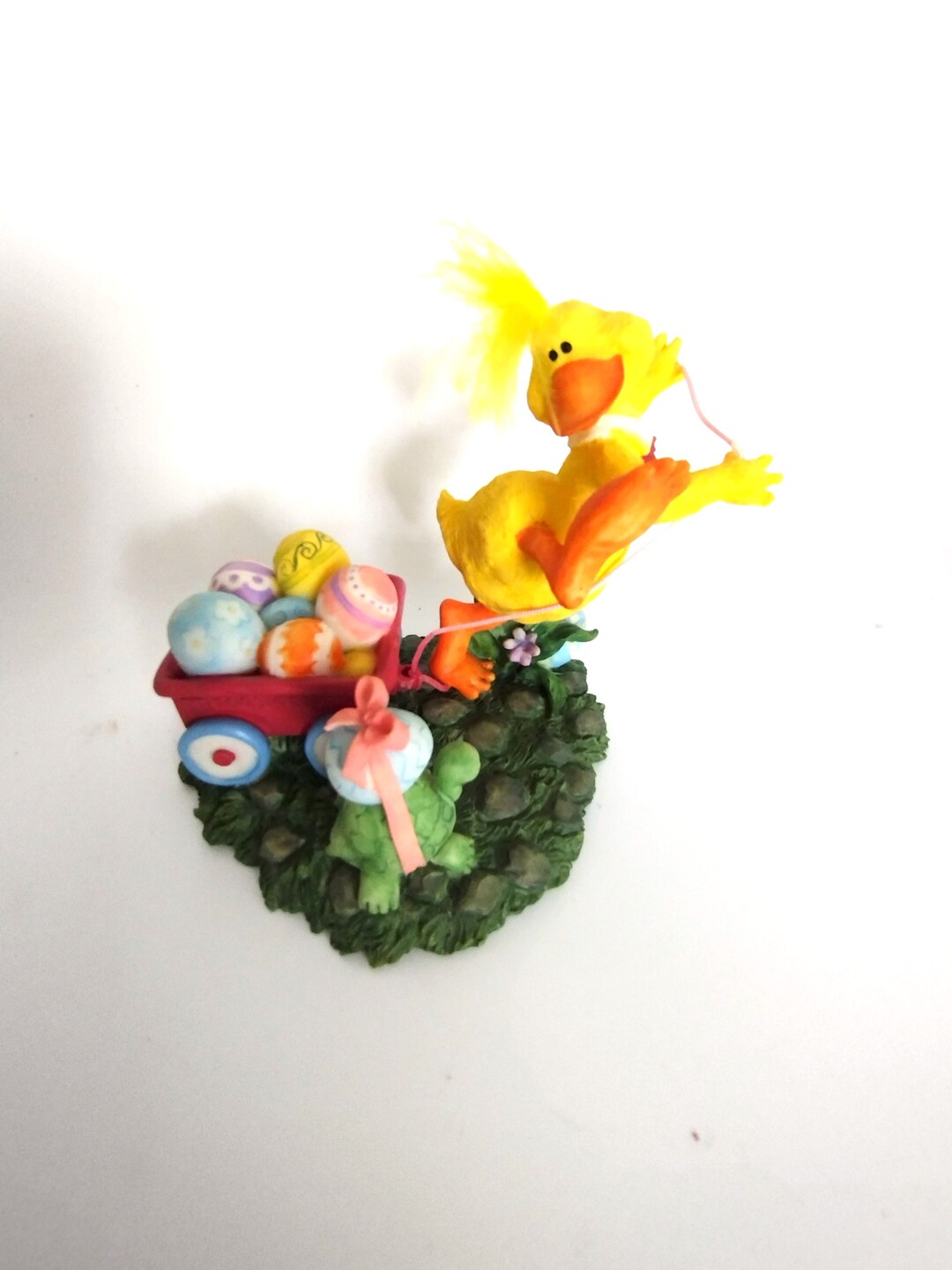 Vintage Duck Figurine Pulling a Wagon of Easter Eggs Accompanied by His ...