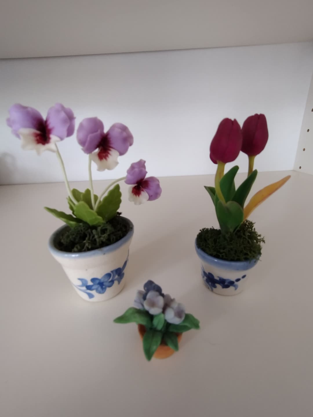 Vintage 3 Pc Miniature Clay Flowers in Pots for Display or Fairy Garden ...