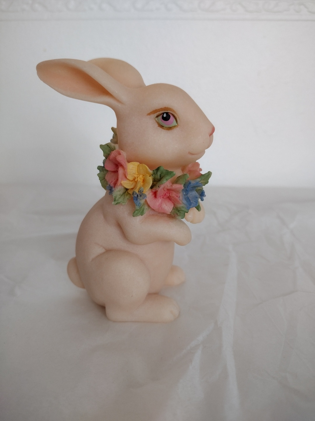 Vintage Resin Bunny Figurine With Floral Lei - Etsy