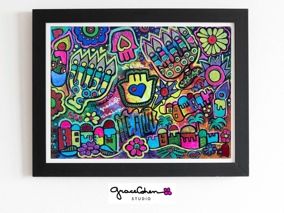 Hand Painted Judaica Artwork, Abstract Jewish Painting, Colorful Modern ...