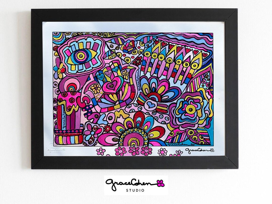 Jewish Art Original Evil Eye Hamsa: Handmade Israeli Judaica Wall Decor ...