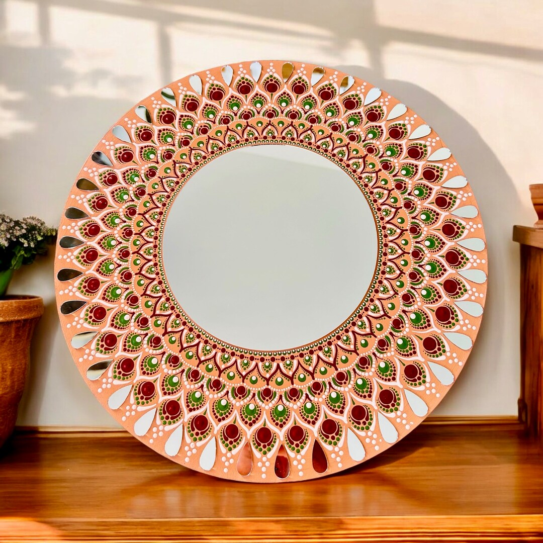 Decorative Dot Mandala Art With Mirror, 40 Cm Hand Painted Mirror ...