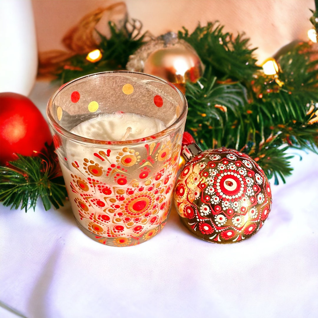 Hand Painted Mandala Christmas Gift Set , Chai Cinnamon Scented Candle ...