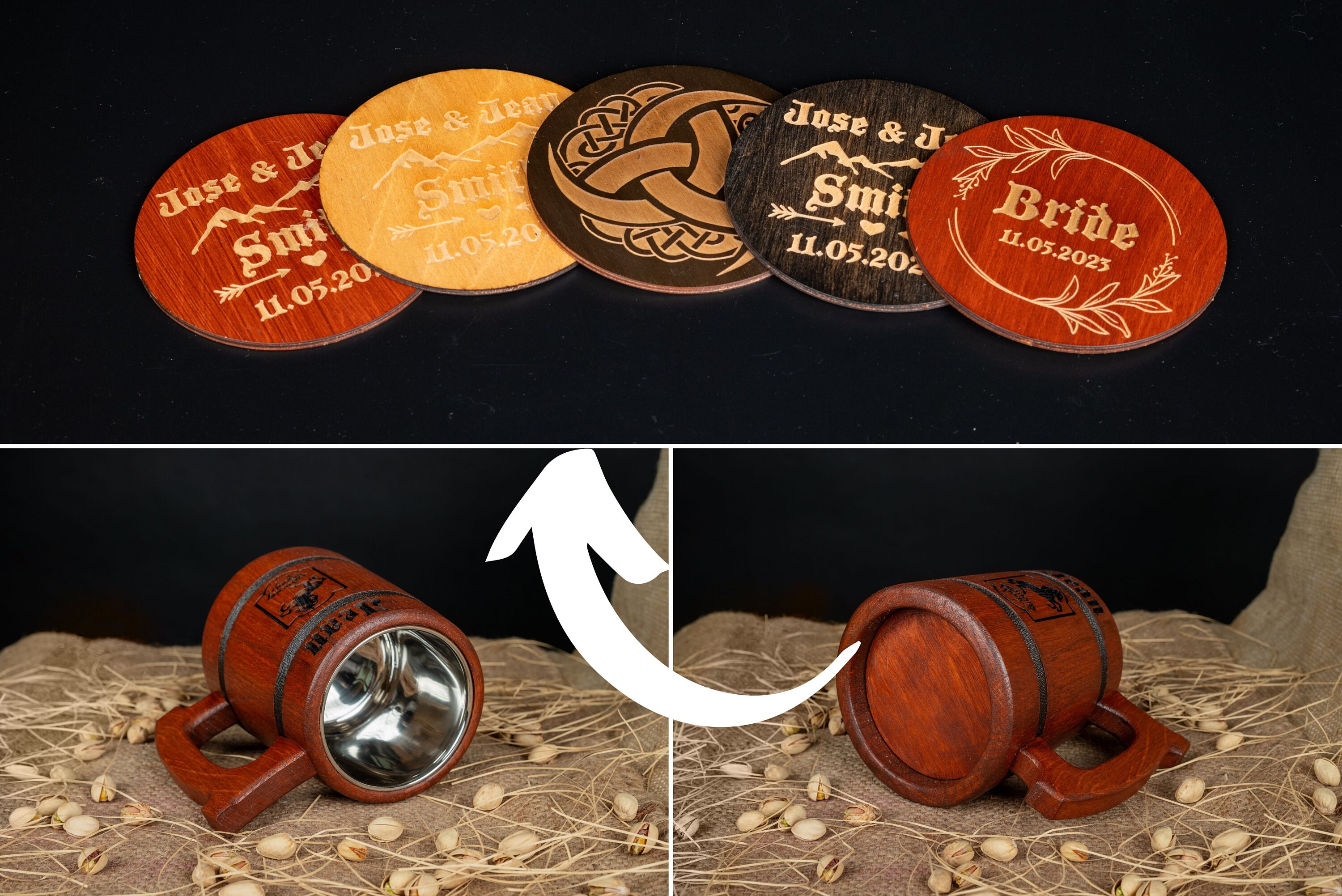 Groomsmen Gift Set, Custom Beer Mugs, Engraved Beer Mugs, Wooden ...