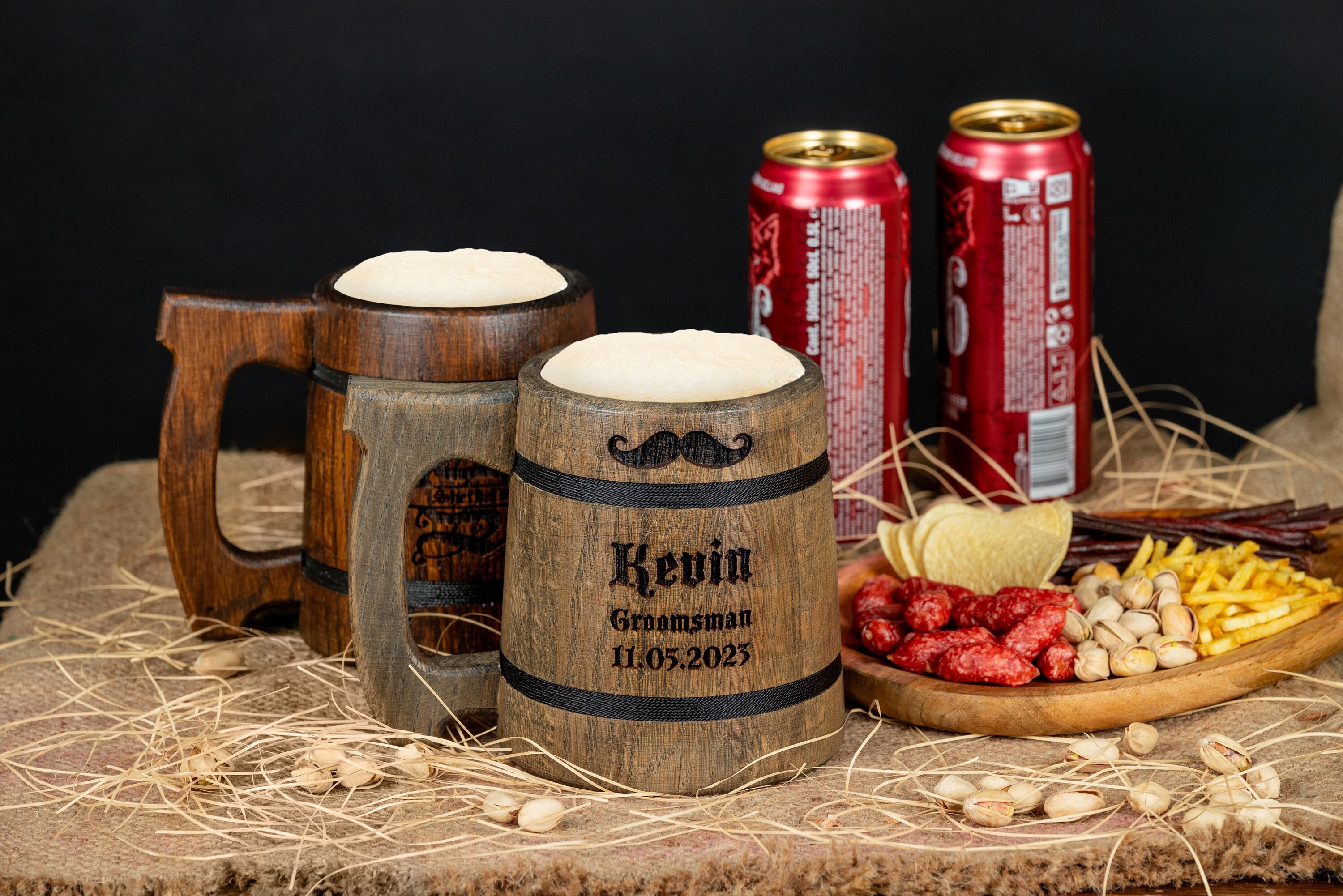 Wooden Beer Mug Sets 2 4 6 8 10, Custom Groomsmen Mug, Engraved Beer ...