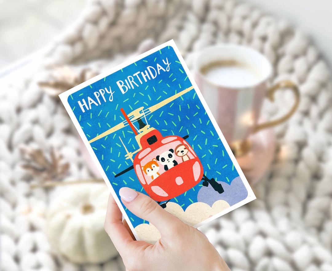 Happy Birthday Greetings Card, Helicopter, Birthday Boy Girl, Birthday ...