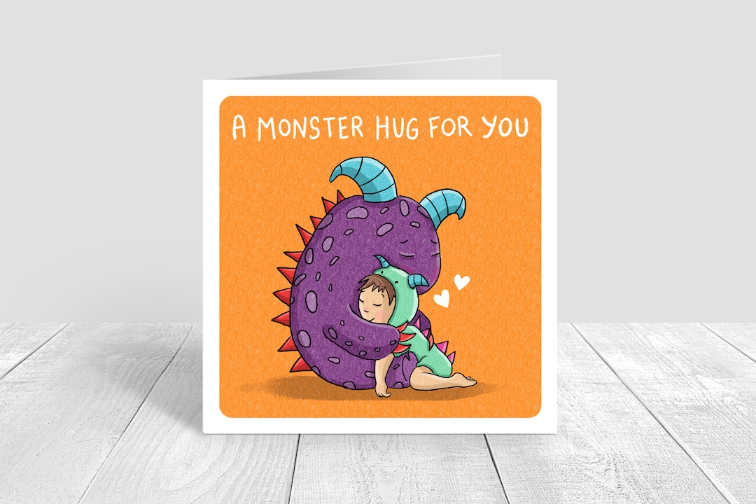 A Monster Hug for You Card, Friendship Card, Sending Hugs Card, Monster ...