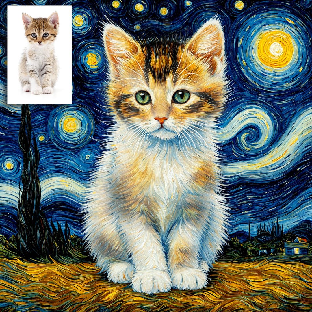 Custom Pet Portrait | Starry Night Style Impressionist Digital Oil ...