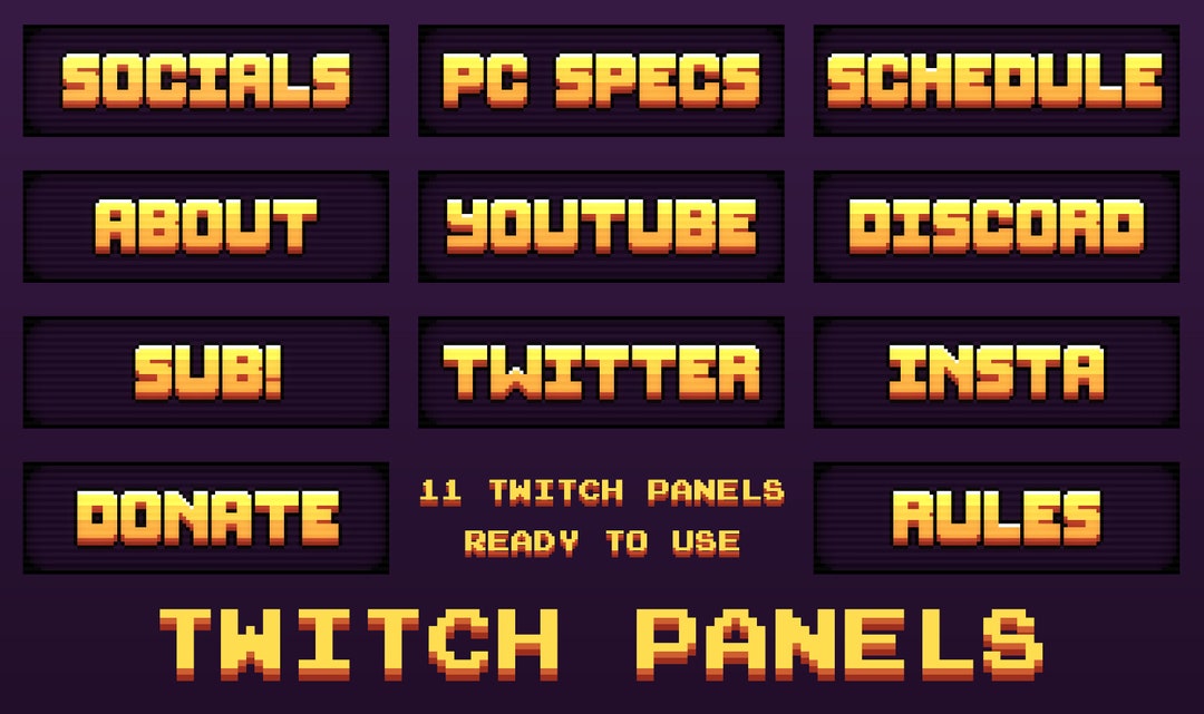 11x Twitch Panels - Pixel Art 80s Text / Streamer / Aesthetic / Twitch ...