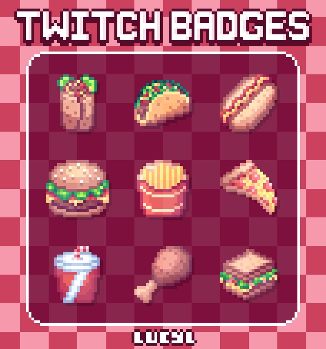 9x Twitch Sub Badges / Bit Badges/ Emote - Pixel Art Food / Streamer ...