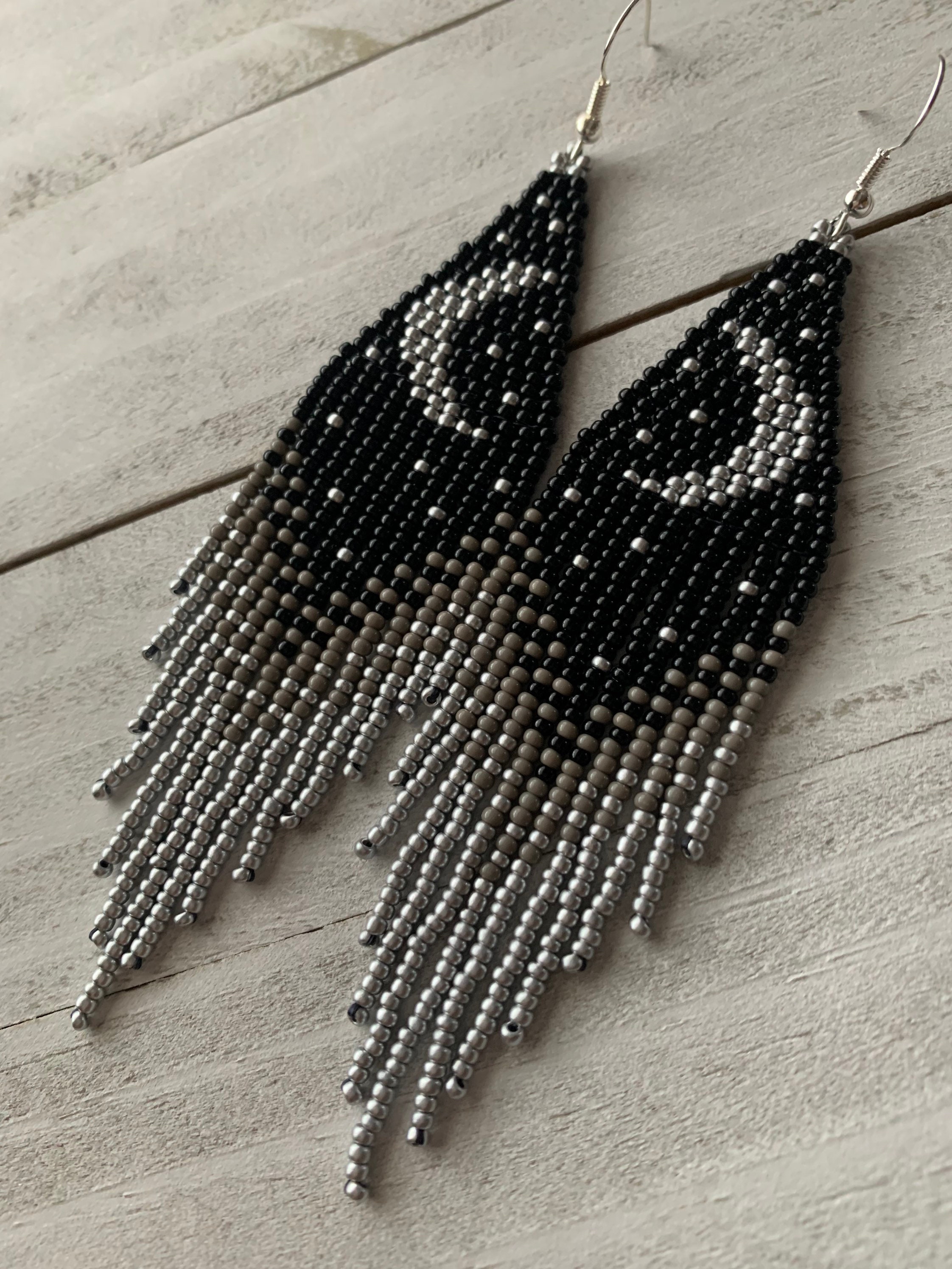 Crescent Moon Beaded Fringe Earrings Fringe Earrings Moon - Etsy