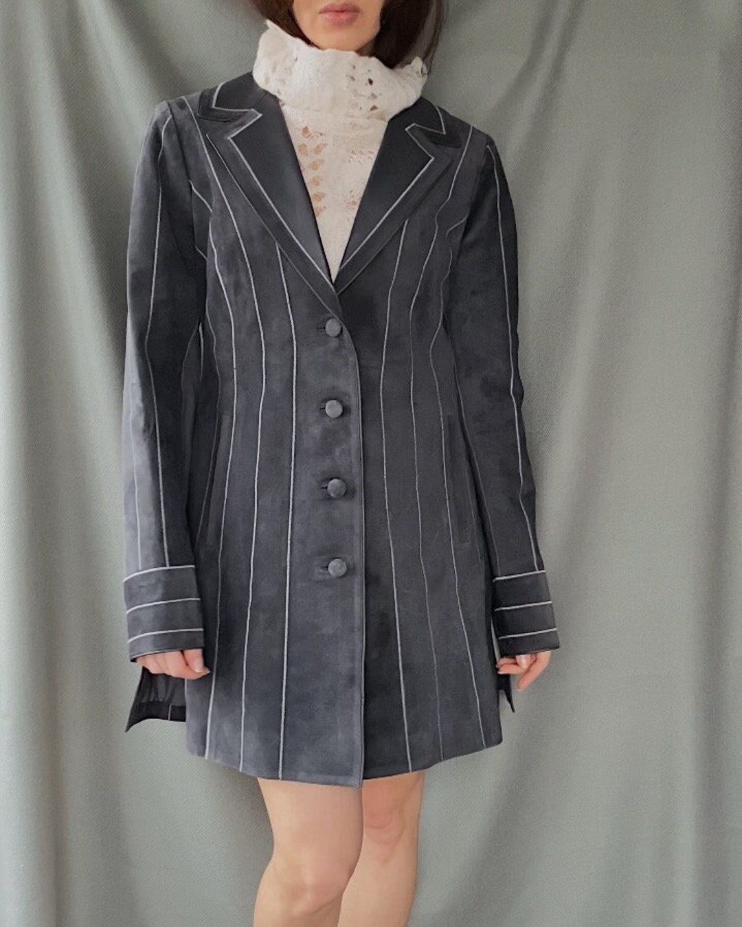 RARE 1970s Vintage Designer JANET IBBOTSON Genuine Suede Steel Grey ...