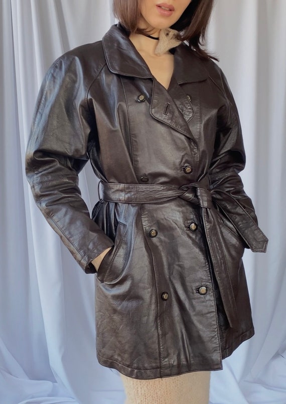 1980s vintage Medium genuine grain leather domain sle… - Gem