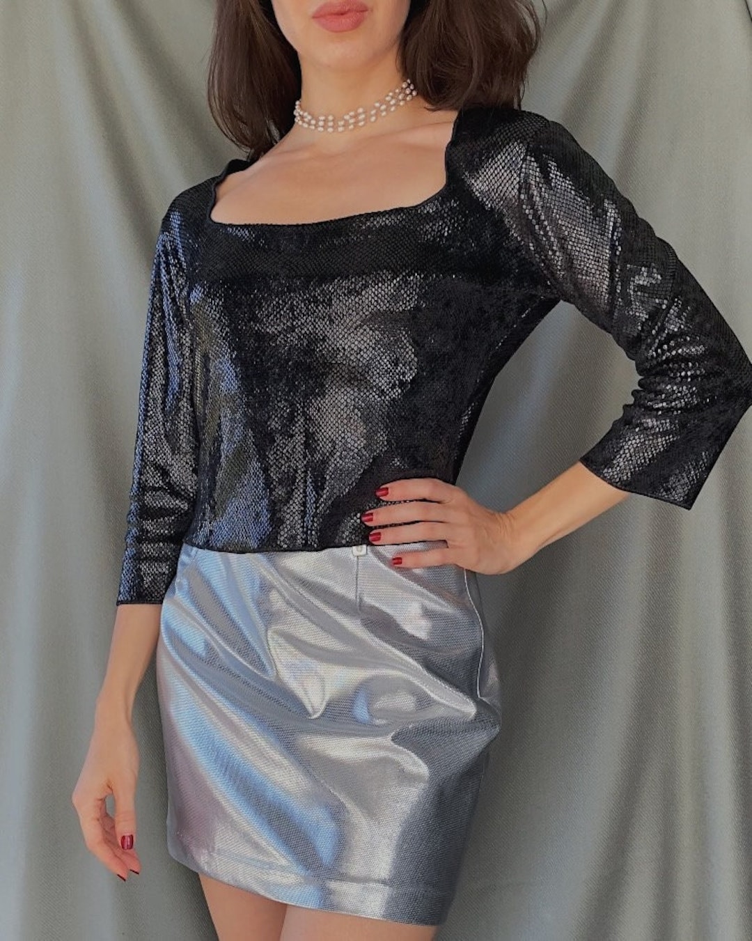 90s Vintage BYBLOS Shiny Snake Texture Jersey Party Top M Size, 1990s ...