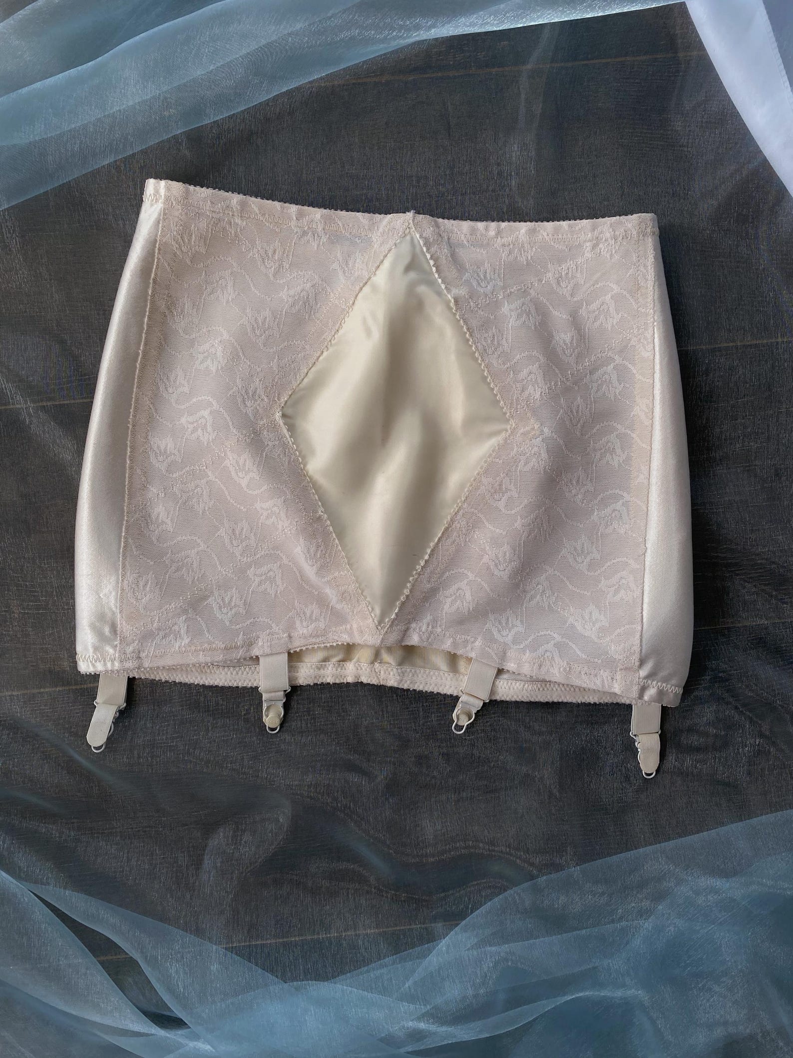Size M 1950s Vintage Girdle, 50s White Satin Elastic Suspender Corset ...