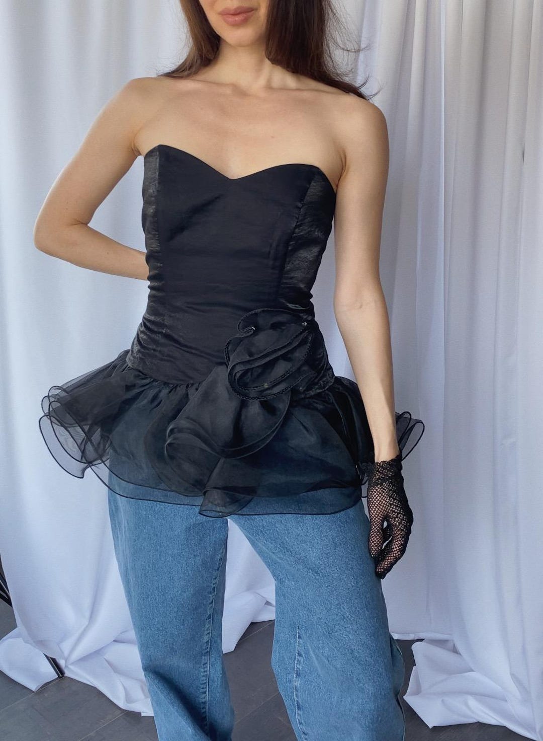 1980s Vintage VERA MONT Dramatic Formal Corset Top With Organza Ruffles ...