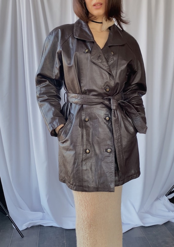 1980s vintage Medium genuine grain leather domain sle… - Gem