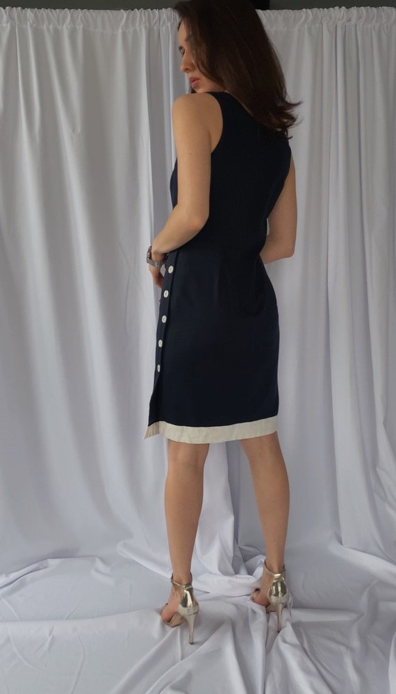1990s Italian vintage navy blue midi sheath colour bl… - Gem