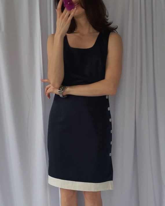 1990s Italian vintage navy blue midi sheath colour bl… - Gem