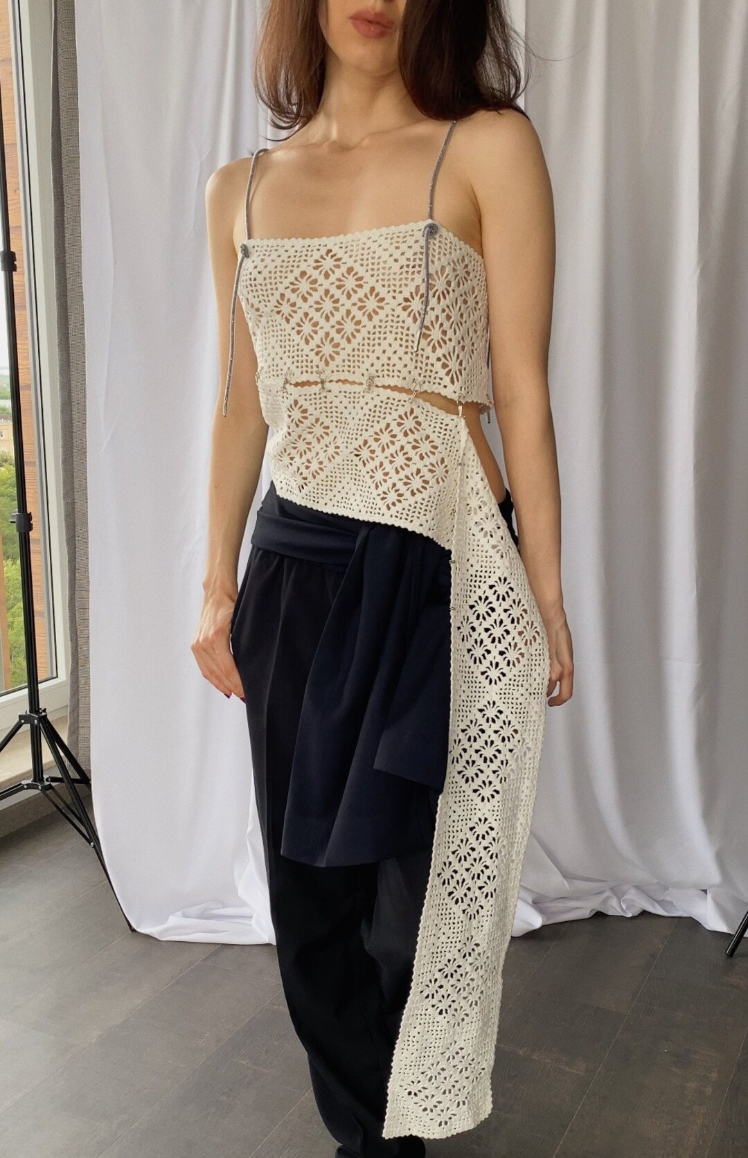 Designer Upcycling Hand Made Cotton Crochet Napkin Top XS-L, Repurposed ...