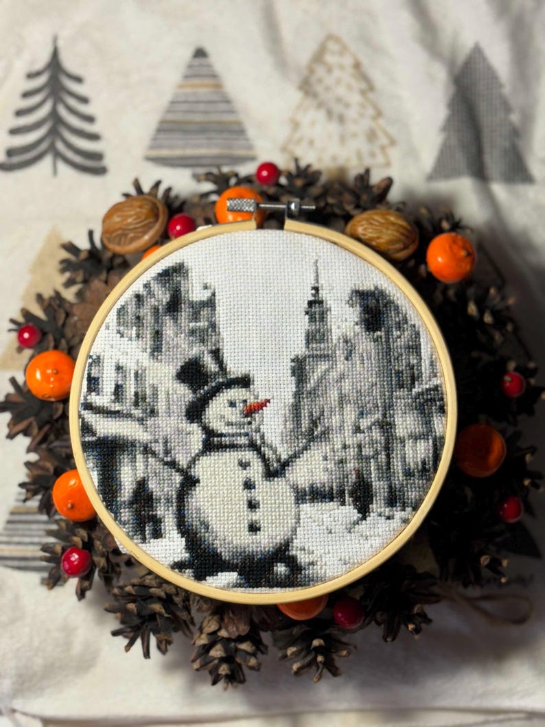 Cross Stitch Embroidery Pattern "snowman B.w" Christmas Theme PDF File ...
