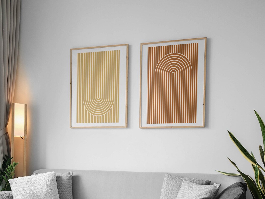 Mid Century Rainbow Prints Set of 2, Abstract Rainbow Printable Wall ...