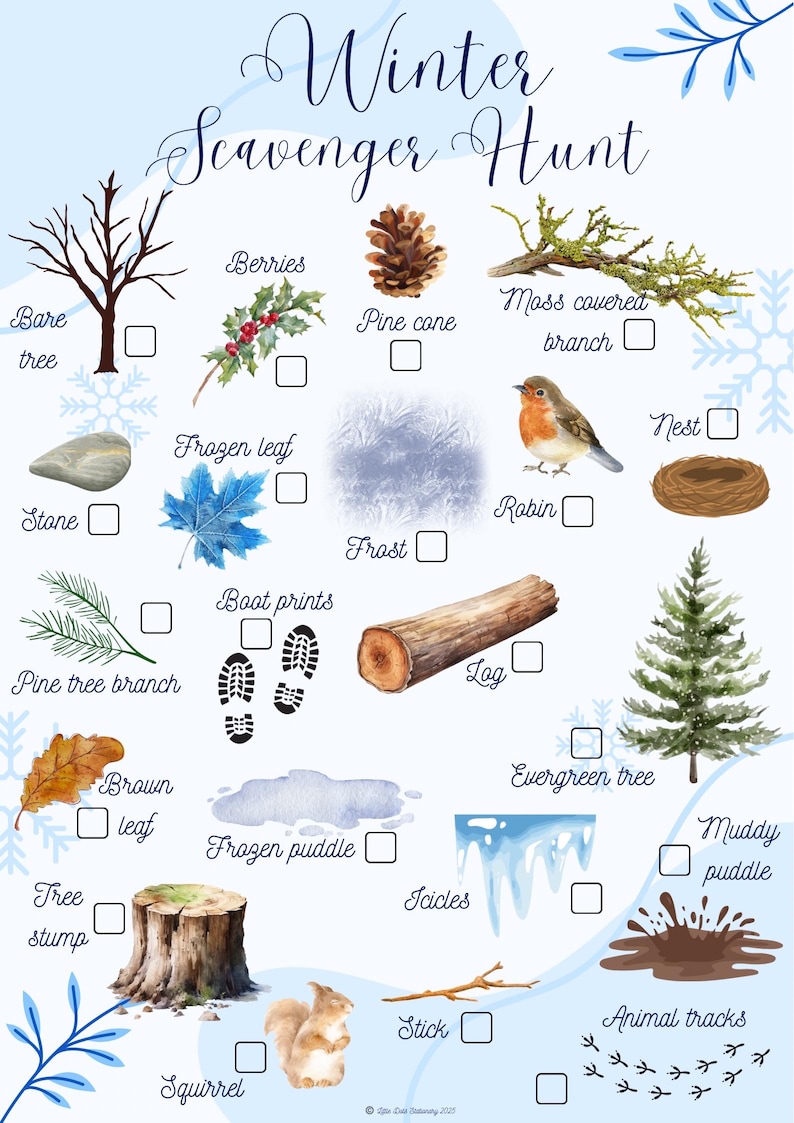 Winter Scavenger Hunt Printable for Kids | Outdoor Nature Walk Game ...