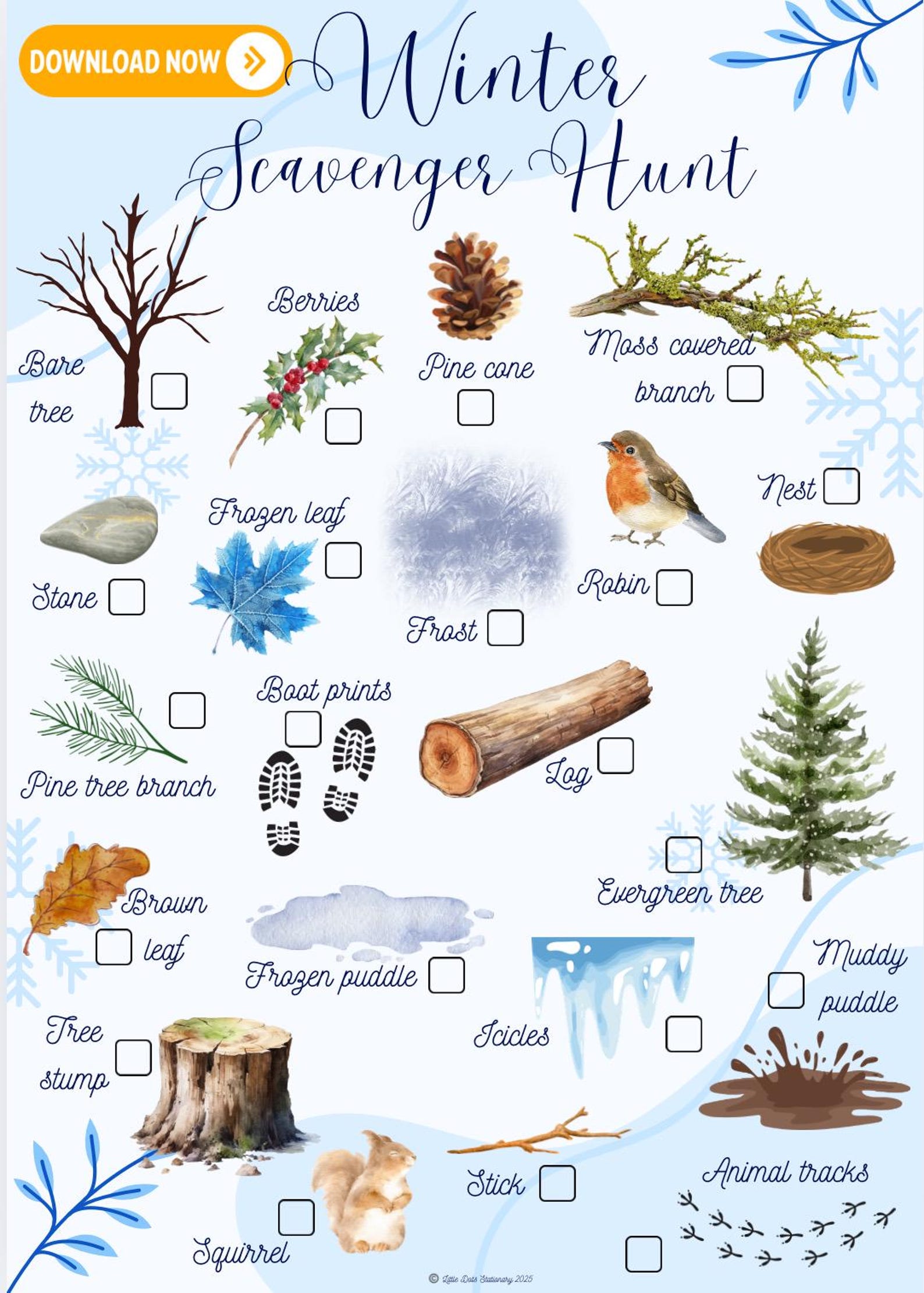 Winter Scavenger Hunt Printable for Kids | Outdoor Nature Walk Game ...