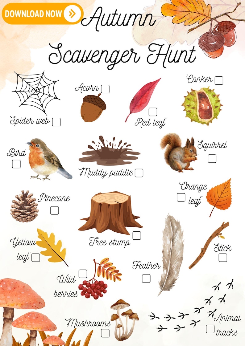 Autumn Scavenger Hunt – Printable Kids Activity | Fall Nature Walk Game ...