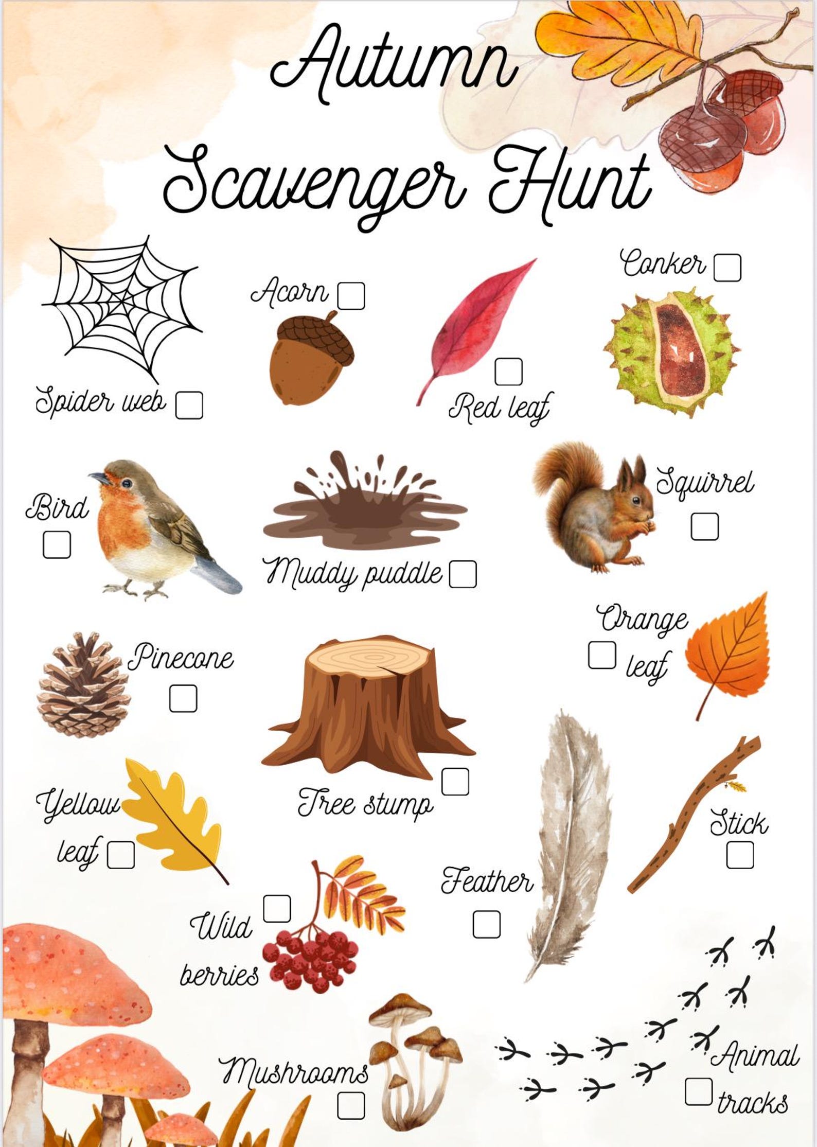 Autumn Scavenger Hunt – Printable Kids Activity | Fall Nature Walk Game ...
